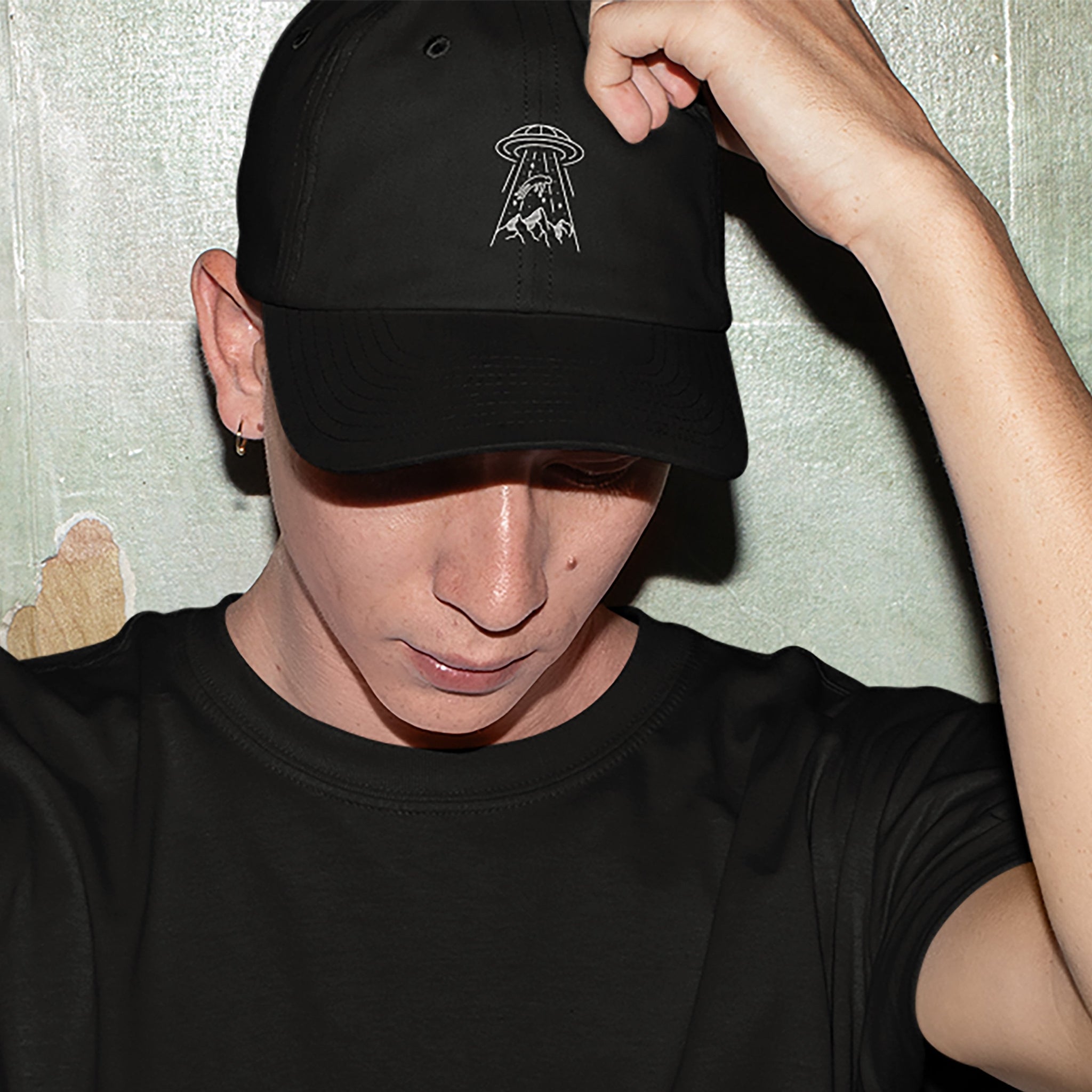 Function - UFO Alien Abduction Line Art Black Embroidered Dad Hat ...